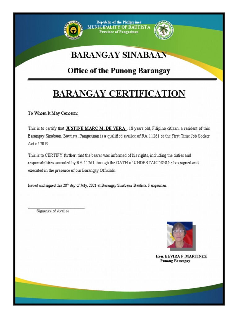 First Time Job Seeker Certificate | PDF