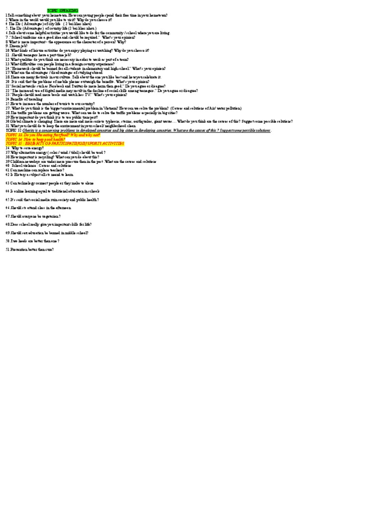 TOPIC 33. Do You Like Eating Fast Food? Why and Why Not? TOPIC 34 How ...