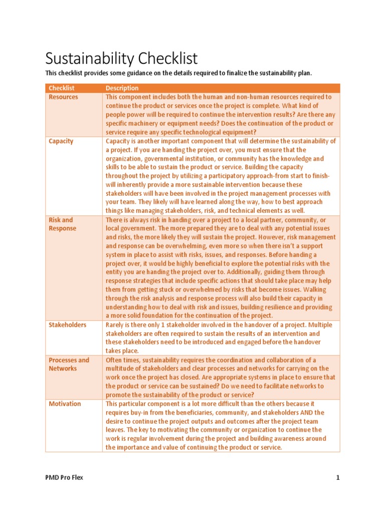 Sustainability Checklist | PDF | Sustainability | Risk