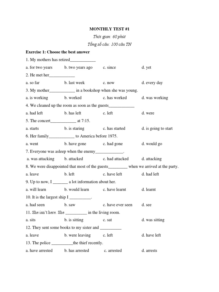 Monthly English Test: 100 Questions | PDF | Language Arts & Discipline