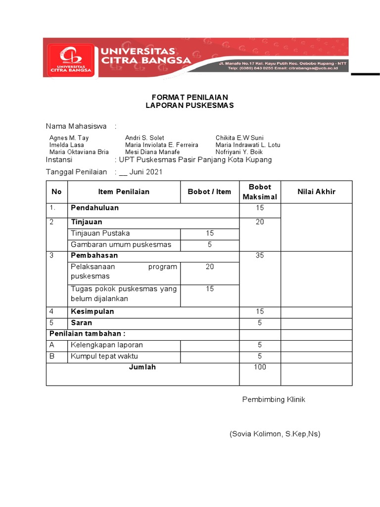 Format Penilaian Puskesmas | PDF
