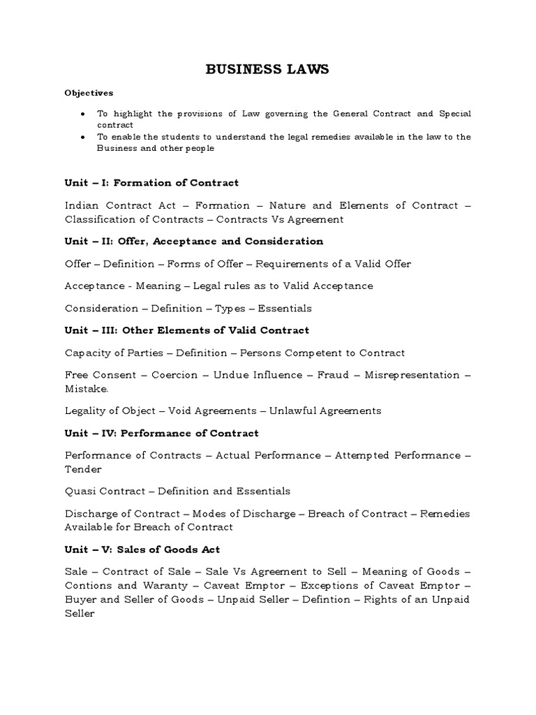 BUSINESS LAW - Syllabus | PDF | Business | Finance & Money Management