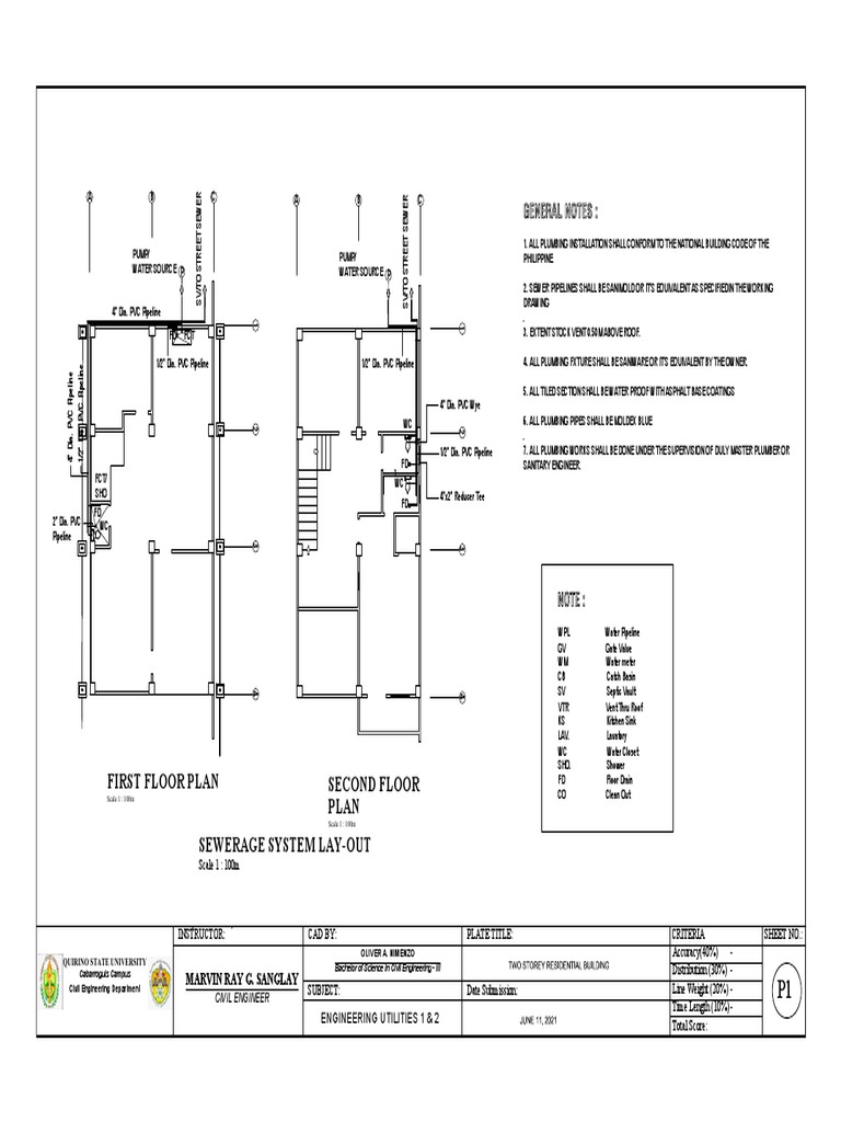 First Floor Plan Second Floor Plan Sewerage System Lay-Out: General ...