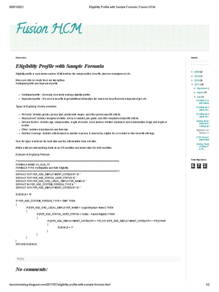 Eligibility Profile and Formula Guide | PDF