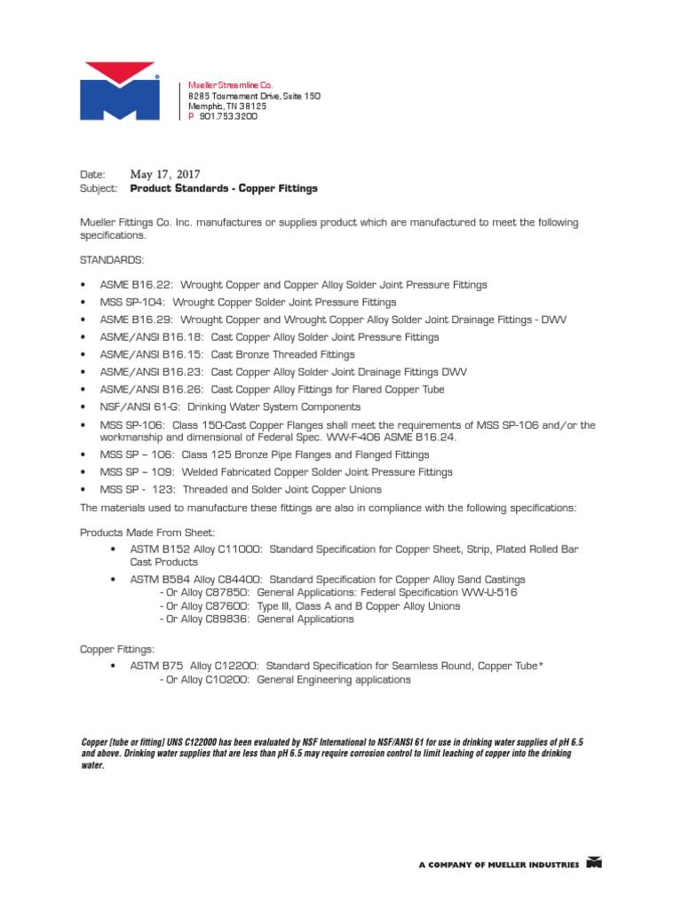 Copper Fitting Standards | PDF