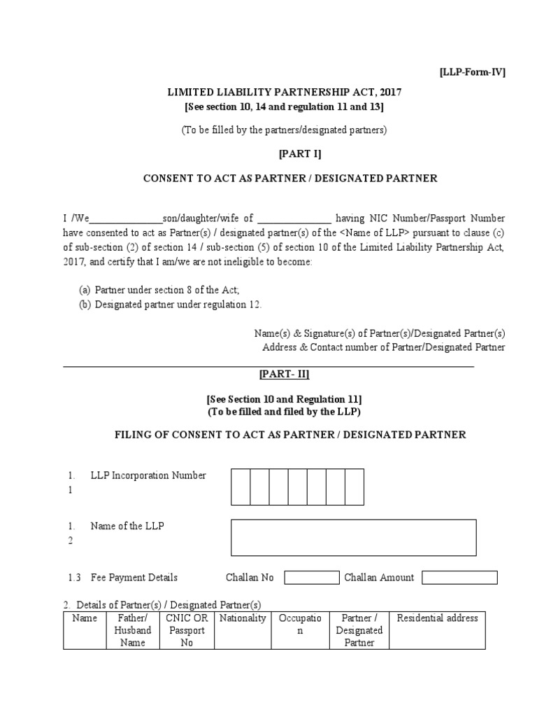 LLP-Form-IV-Consent To Act As Partner or Designated Partner | PDF