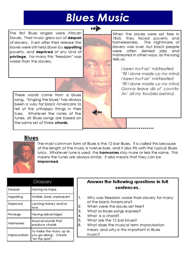 Year 7 - The Blues - Resource Sheet 1 | PDF | Blues | Slavery