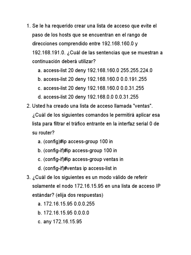 Ejercicios ACL | PDF | Dirección IP | Protocolos de internet