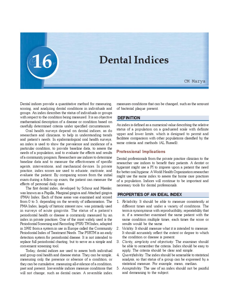 Dental Indices: CM Marya | PDF | Periodontology | Oral Hygiene