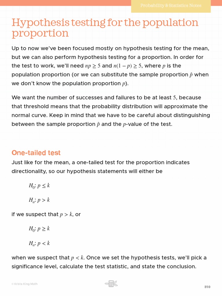Hypothesis Testing For The Population Proportion: One-Tailed Test | PDF ...