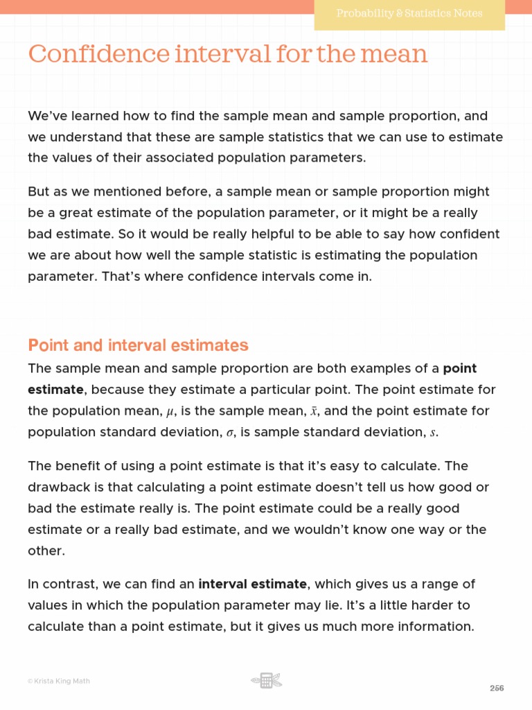 Confidence Interval For The Mean: Point and Interval Estimates | PDF ...