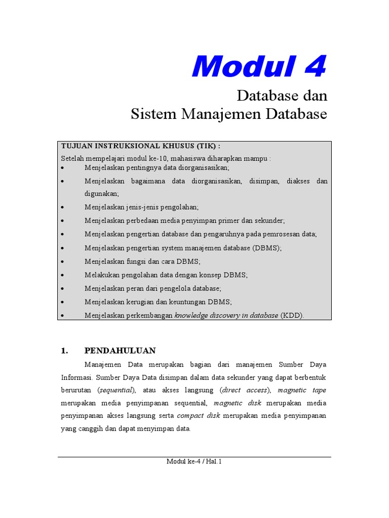 Modul Ke 4 Database Dan Sistem Manajemen Basisdata | PDF | Komputer