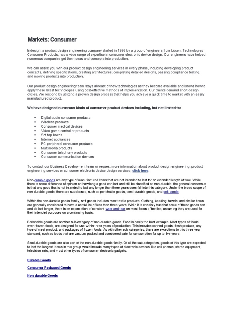 Markets: Consumer: We Have Designed Numerous Kinds of Consumer Product ...