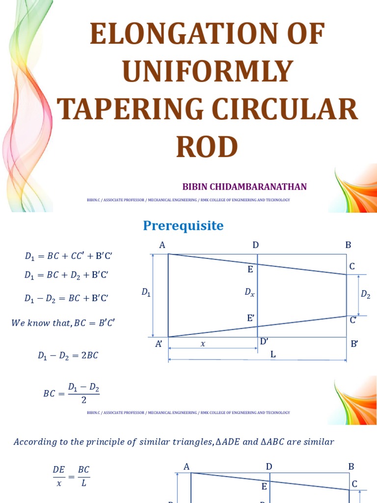 Elongation of Tapered Circular Rod | PDF | Stress (Mechanics) | Length