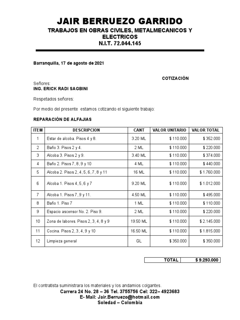 Cotizacion Edificio Eternity | PDF