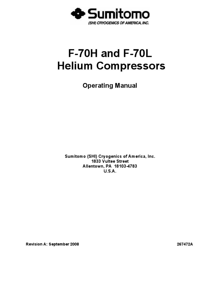 F-70H and F-70L Helium Compressors: Operating Manual | PDF ...