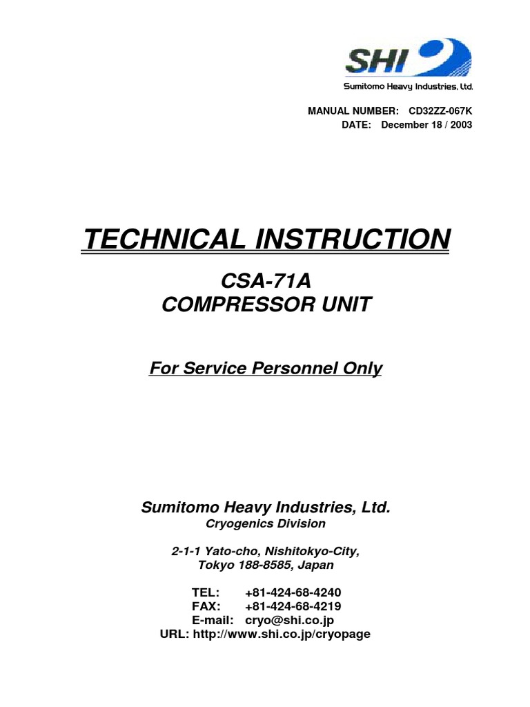Technical Instruction: CSA-71A Compressor Unit | PDF | Air Conditioning ...