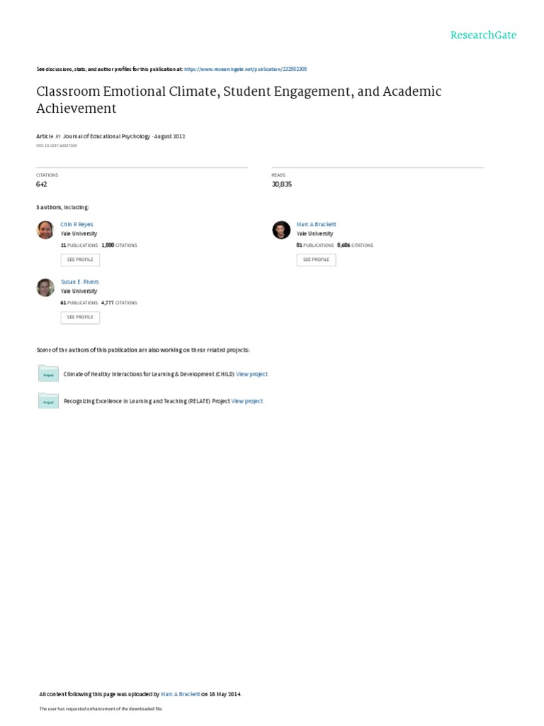 Classroom Emotional Climate Student Engagement and | PDF | Teachers ...