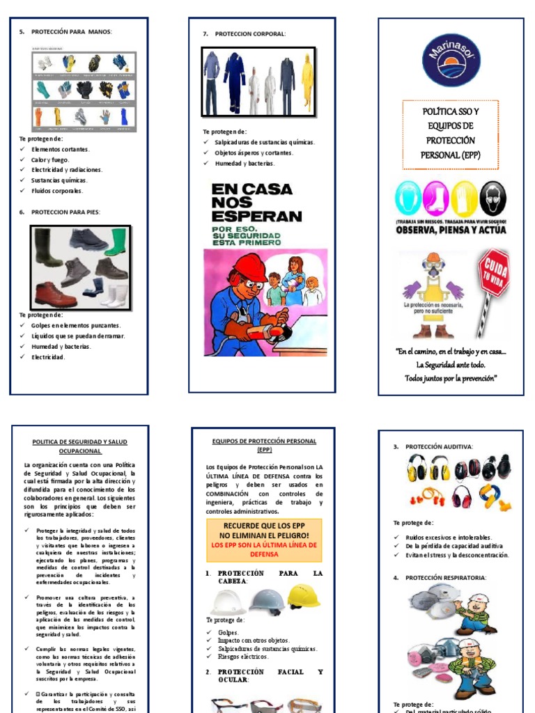 Triptico de Sso y Epp | PDF | Seguridad y salud ocupacional