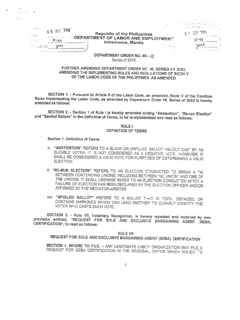 DOLE Department Order No 40 - Series of 2015 | PDF