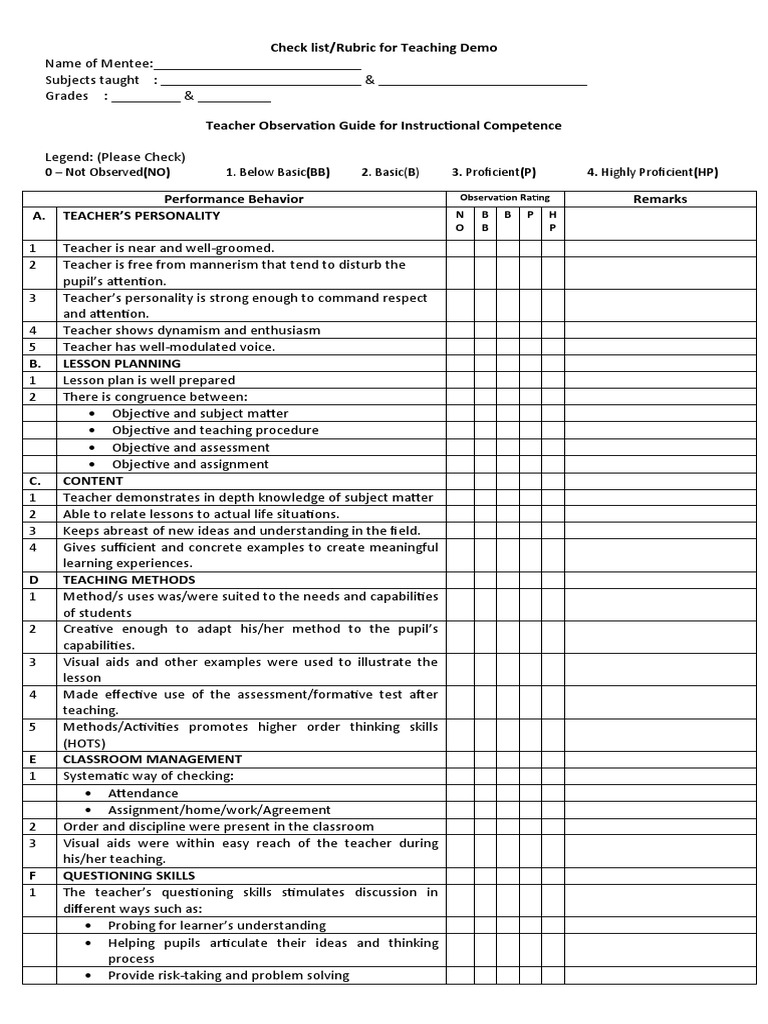 Teaching Demo Evaluation Guide | PDF | Teachers | Learning