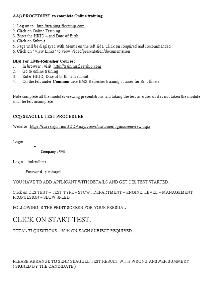 Click On Start Test.: AA) ) PROCEDURE To Complete Online Training | PDF