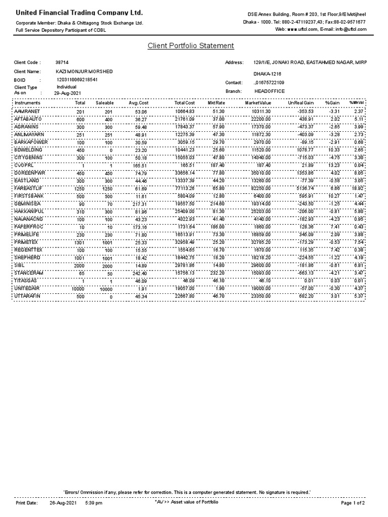 Client Portfolio Statement: %mkval | PDF | Investments & Securities ...