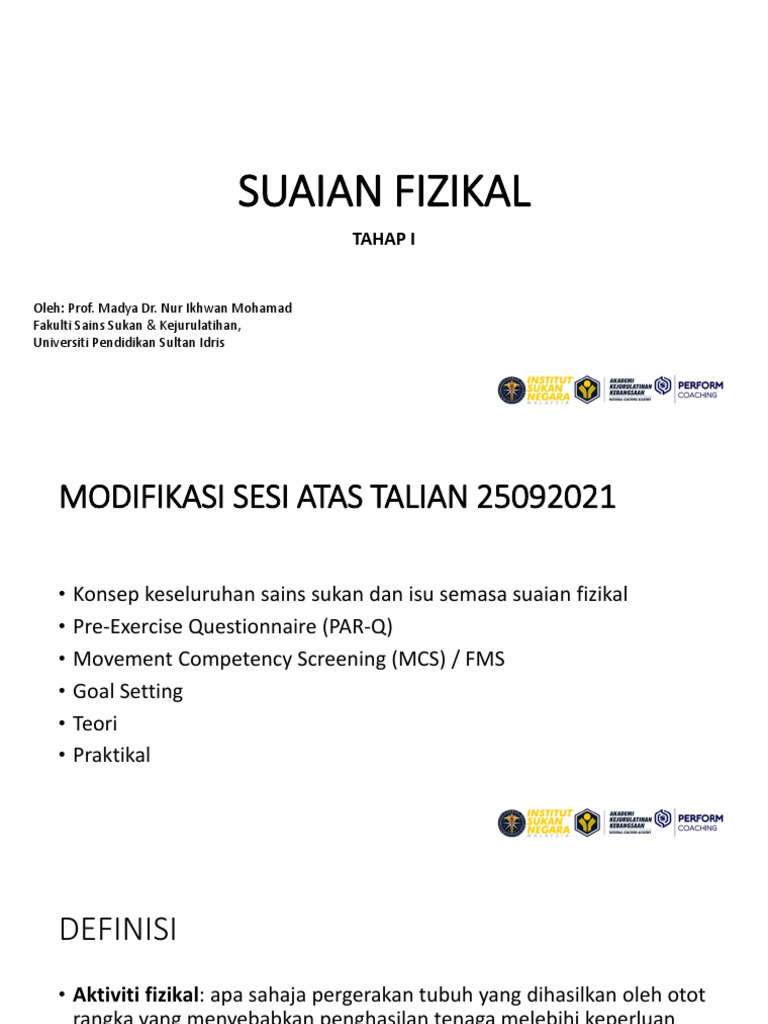Suaian Fizikal Tahap I 25aug2021 Nim | PDF