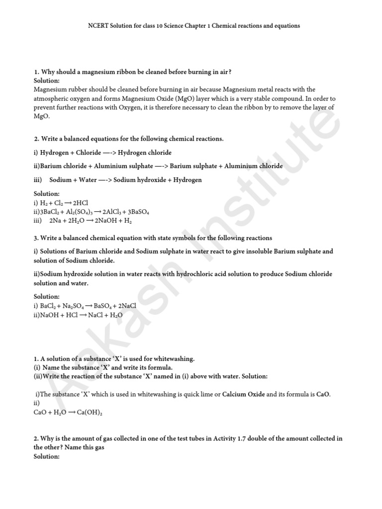 Aakash Institute: NCERT Solution For Class 10 Science Chapter 1 ...