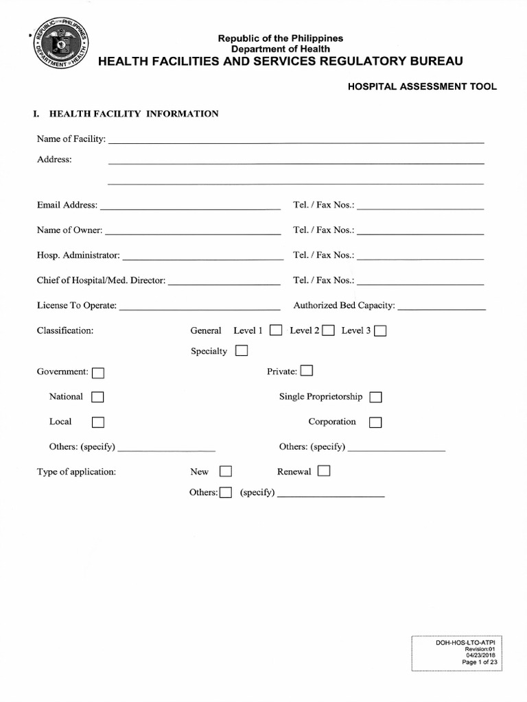 DOH Hospital Assessment Tool 2024 | PDF | Hospital | Medicine