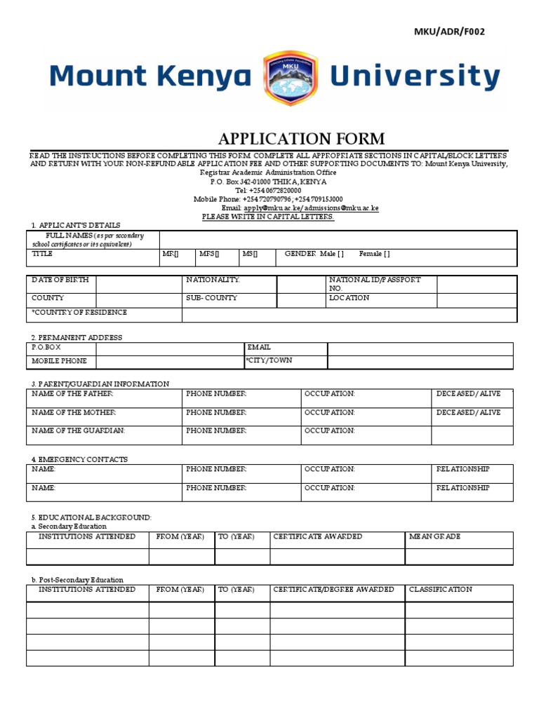Application Form: MKU/ADR/F002 | Download Free PDF | Banks | Diploma