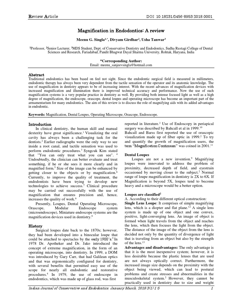 Magnification in Endodontics: A Review | PDF | Telescopic Sight | Endoscopy