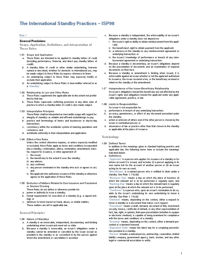 ISP98 Rules: Standby Letters of Credit | PDF | Letter Of Credit | Justice
