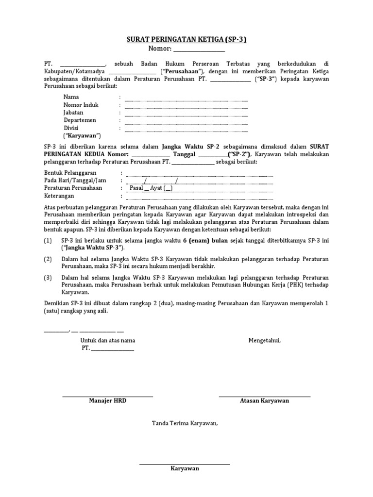 Draft Surat Peringatan Ketiga (SP-3) | PDF