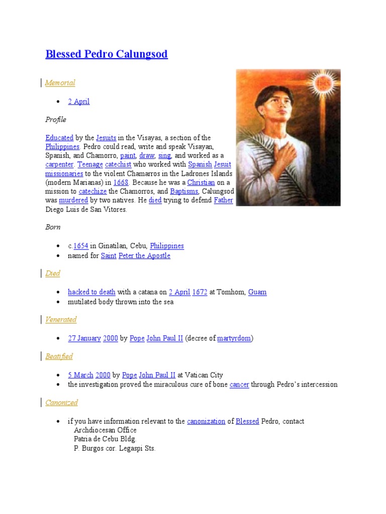 Blessed Pedro Calungsod | PDF | Saint | Abrahamic Religions