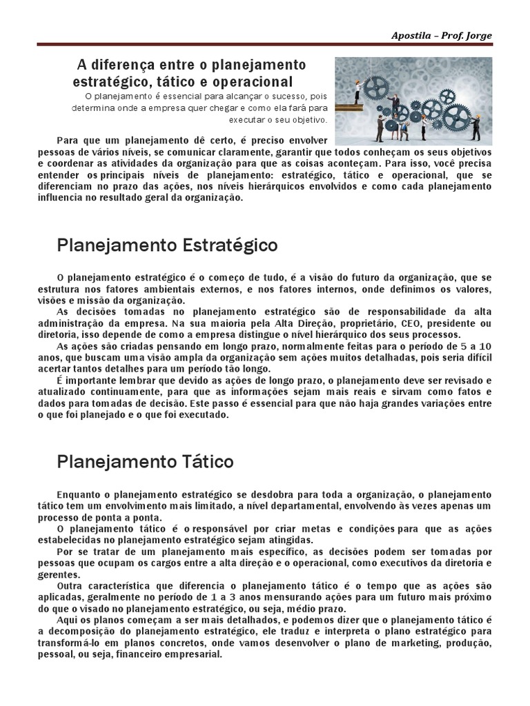 Planejamento Estratégico, Tático e Operacional | PDF | Planejamento ...