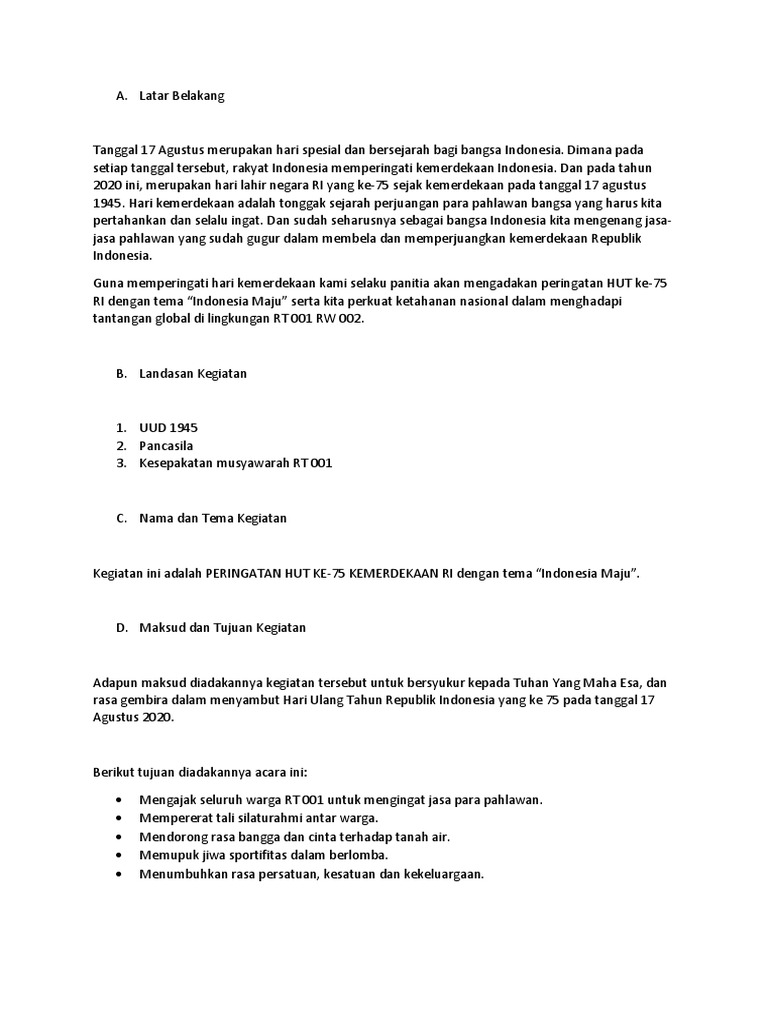 Contoh Proposal 17 Agustus Tingkat RT | PDF