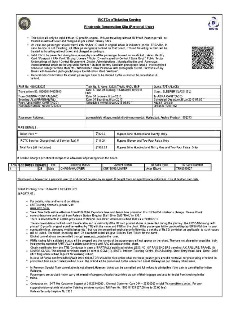 IRCTC e-Ticketing Guidelines and Rules | PDF | Identity Document ...