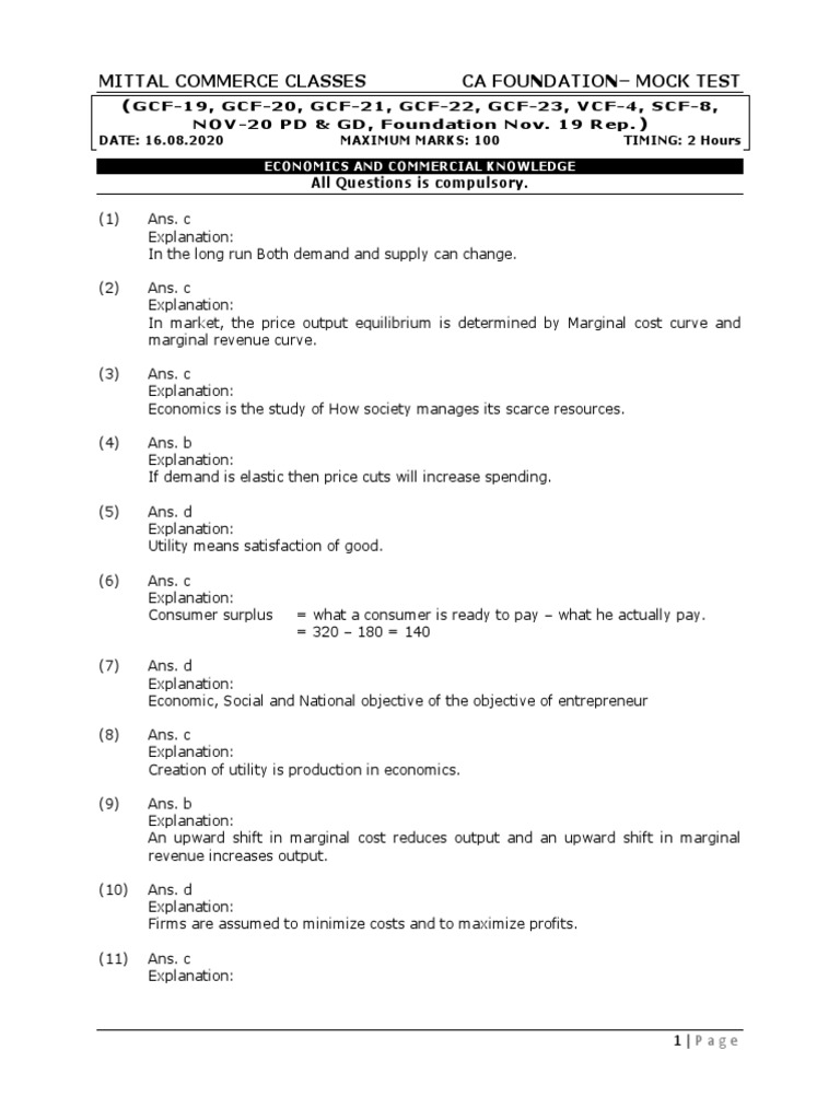 CA Foundation Mock Test | PDF | Economics | Demand