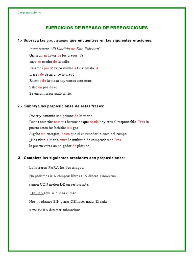 Las Preposiciones | PDF