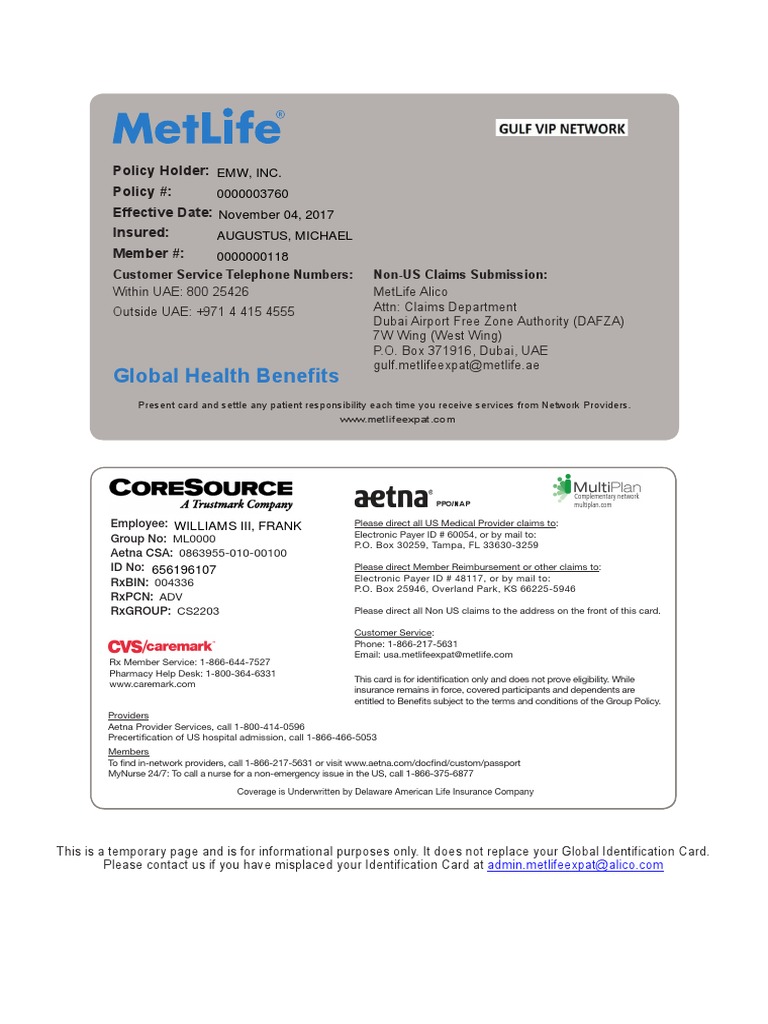 Global Health Benefits: Policy Holder: Policy #: Effective Date ...