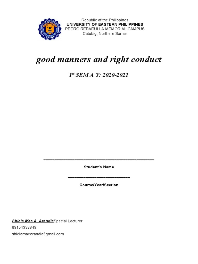 Good Manners and Right Conduct: 1 SEM A Y: 2020-2021 | PDF | Value ...