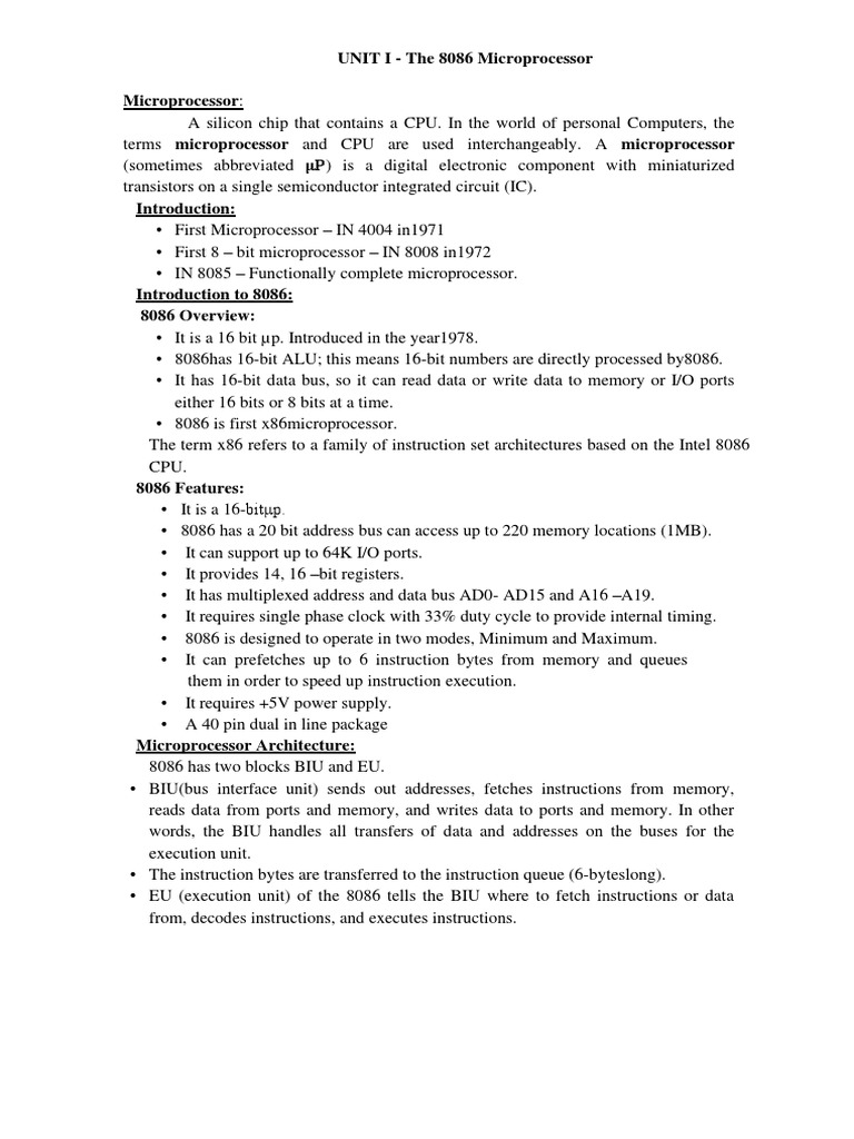 Unit 1 Notes | PDF | Assembly Language | Subroutine