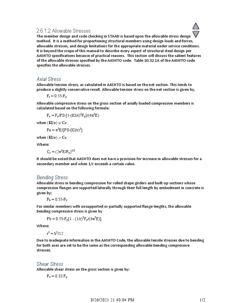 2.6.1.2 Allowable Stresses | PDF | Bending | Stress (Mechanics)