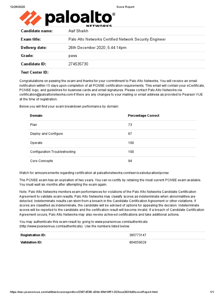 Candidate Name: Exam Title: Delivery Date: Grade: Candidate ID: Test ...