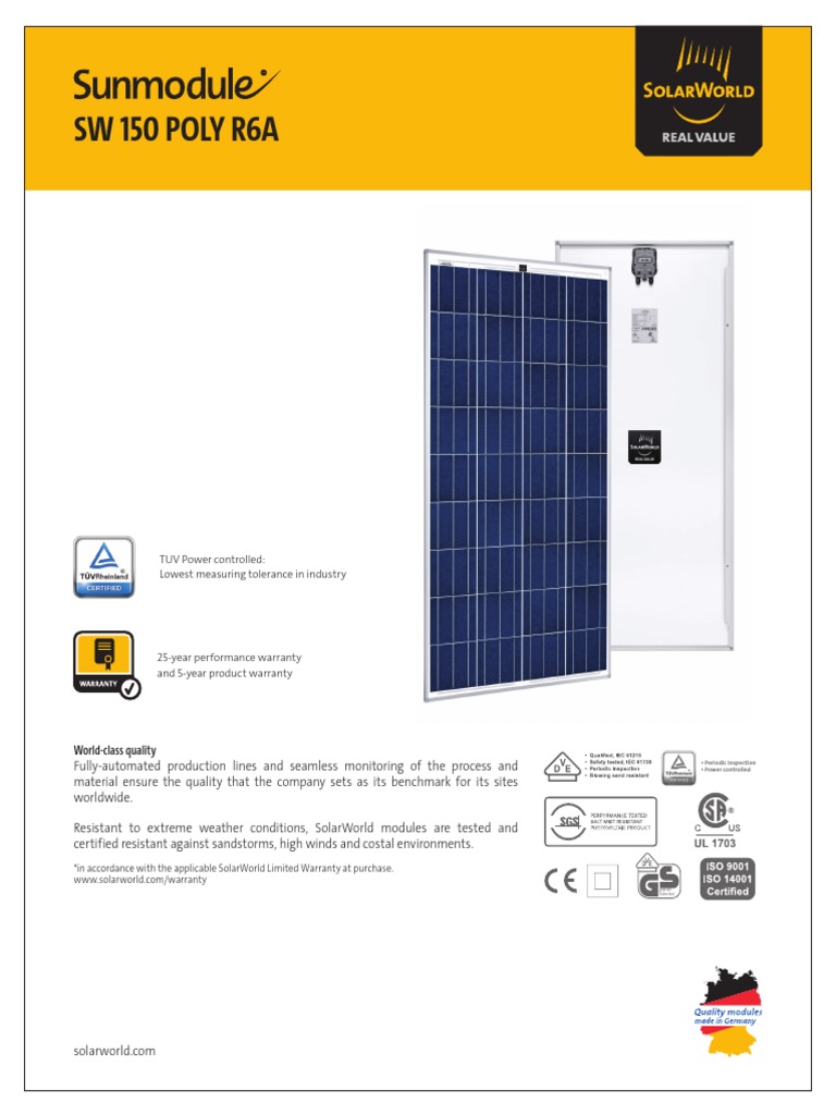 Polycrystalline Solar Module SW 150 | PDF | Electrical Engineering ...