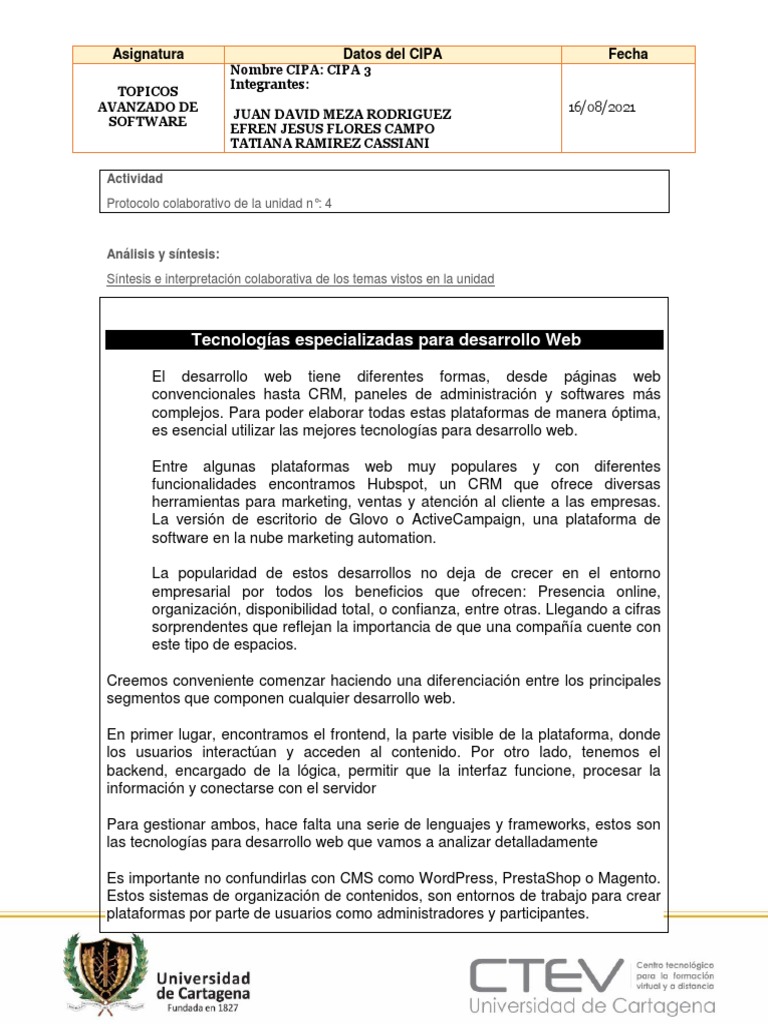 Protocolo Colaborativo Unidad 4 de Topicos Avanzados | PDF | Script Java | Red mundial