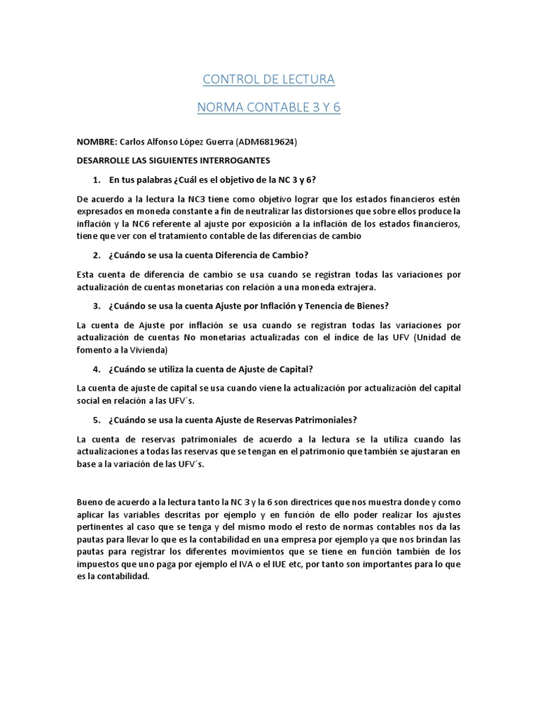 Aplicación de la Norma Contable 3 y 6: objetivos, cuentas de ajuste y ...