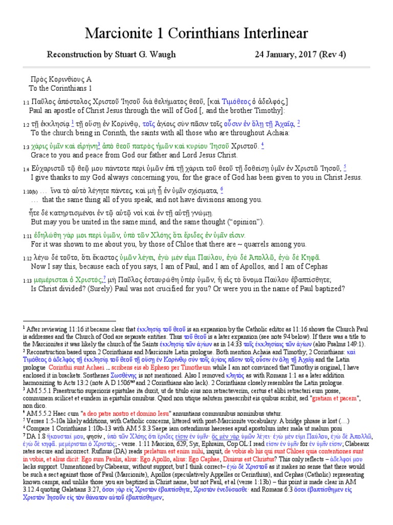 Marcionite 1 Corinthians Interliner | PDF | First Epistle To The ...