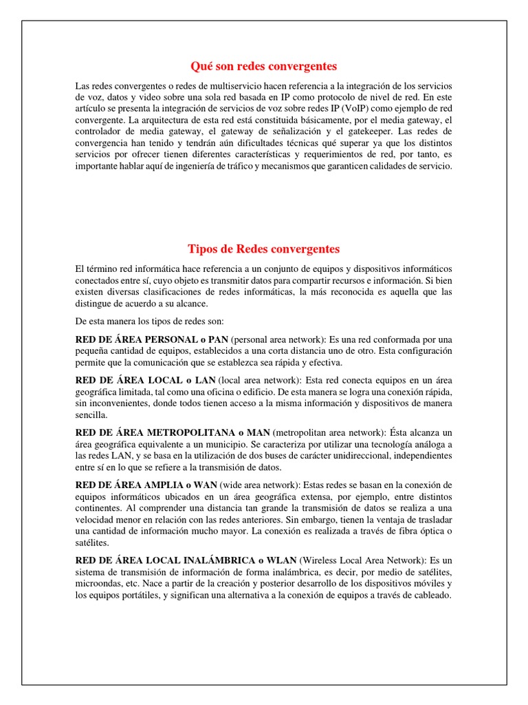 Redes Convergentes | PDF | Red de computadoras | Telecomunicaciones